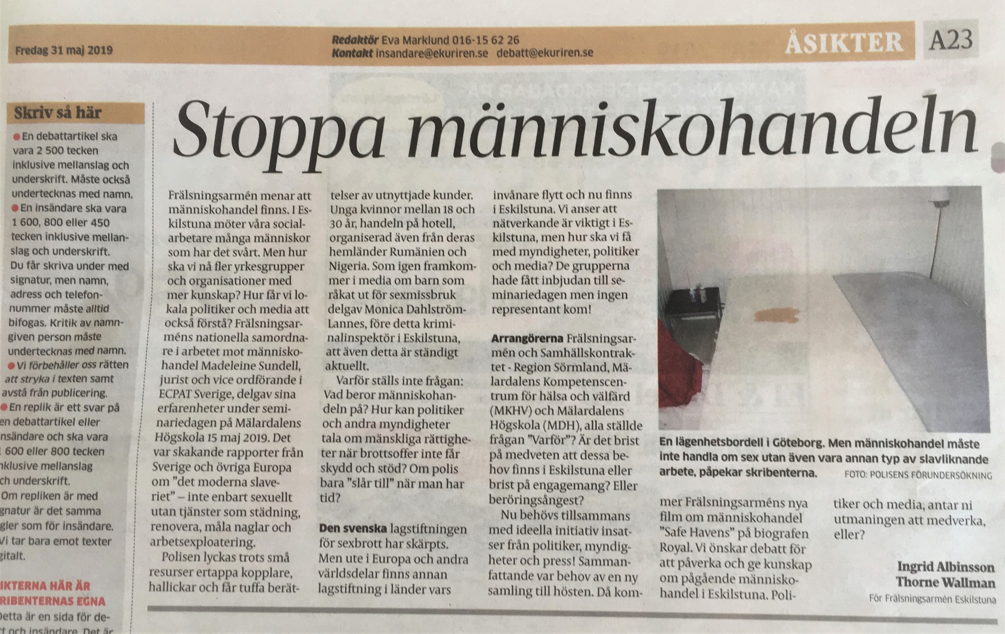 Mot människohandel i Sverige | Frälsningsarmén